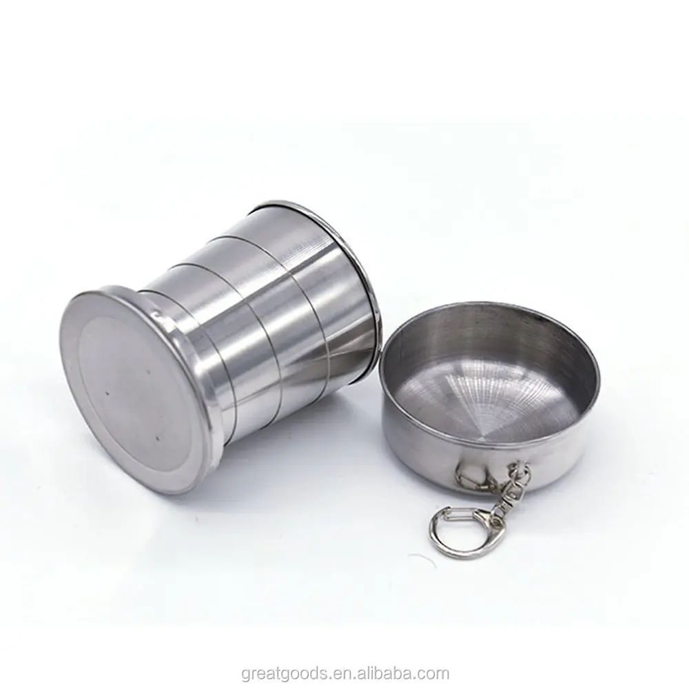 2oz 5oz 9oz Stainless Steel Collapsible Cup Folding Cup With Keychain ...