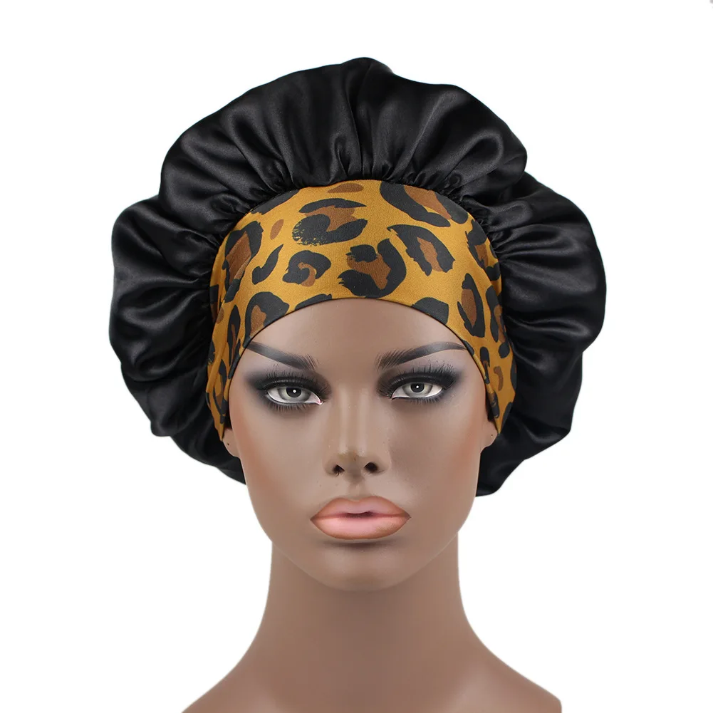 Women Leopard Wide Edge Satin Silk Designer Hair Bonnet Women With ...