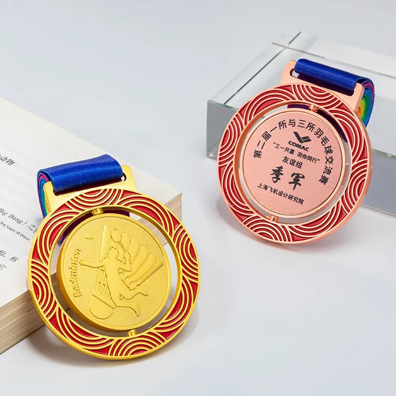 Custom Gold Metal Rotating Badge Medals for Sports & Events