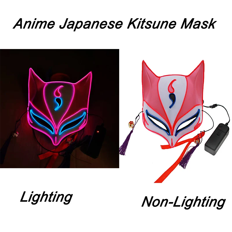 Anime Japanese Kitsune Mask Multicolour LED Fox Plastic