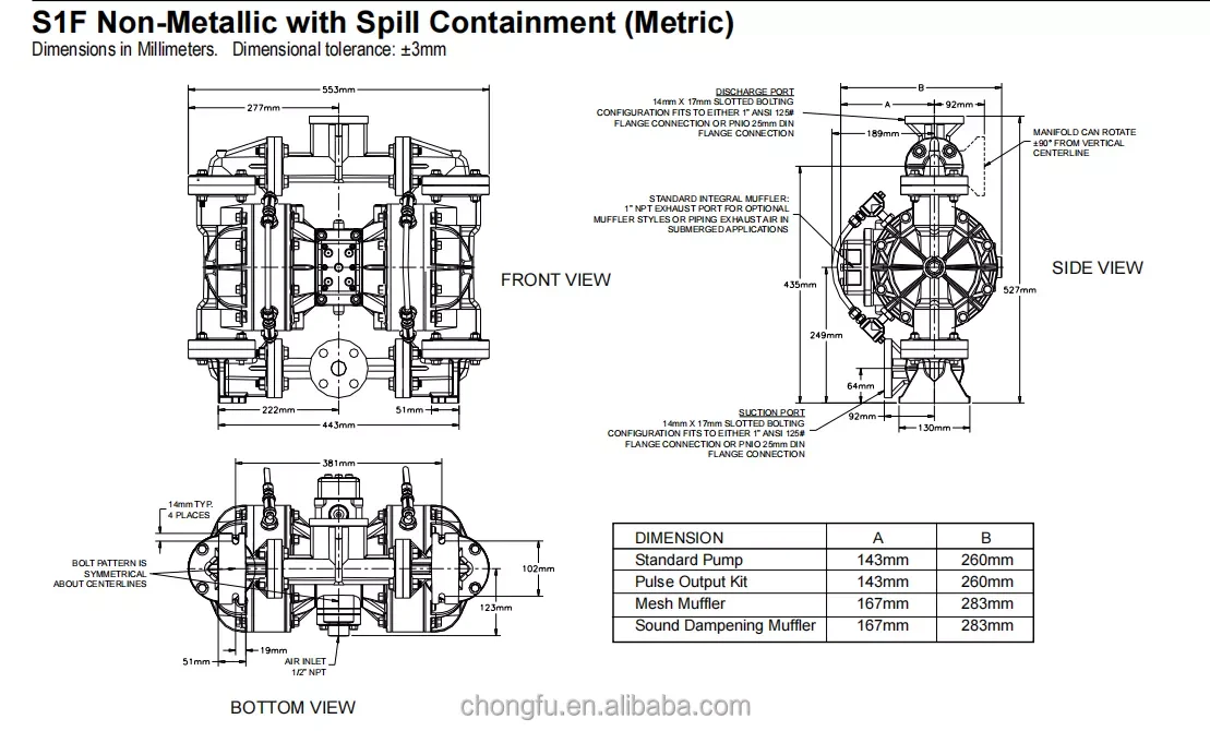 Pneumatic 1 Inch Diaphragm Pump - Sandpiper S1FB3P2PPUS000