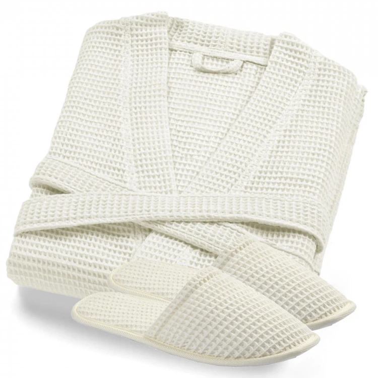 White Waffle Bath Robe Luxury Long Cotton Waffle Bathrobe Spa Robe