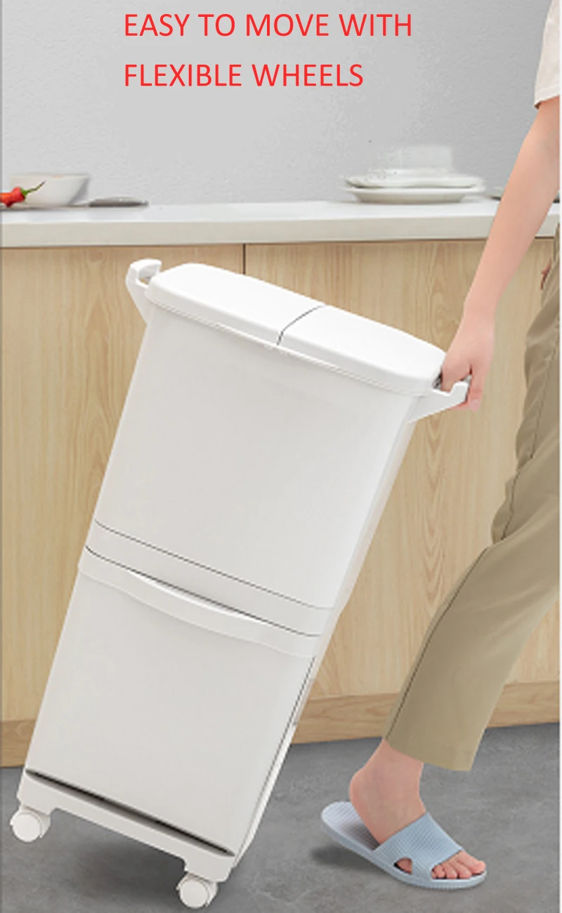 Plastic Indoor Home Kitchen Recycling Bin - 3 Compartments