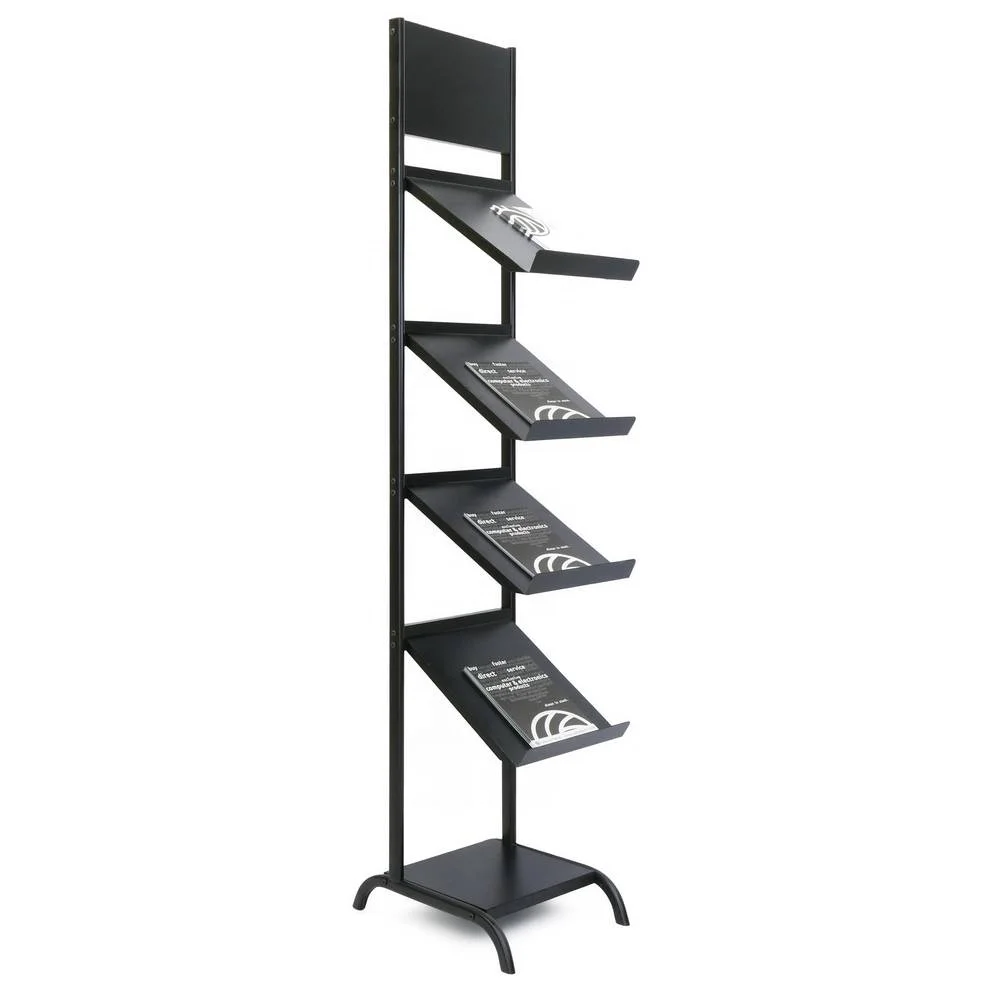 Metal Flooring 4 Shelves Slanted Magazine Display Rack