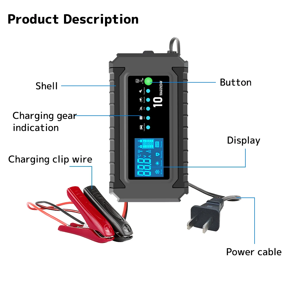 LVYUAN Wholesale Black Smart Multifunction Chargers 10A 12V/24V High ...