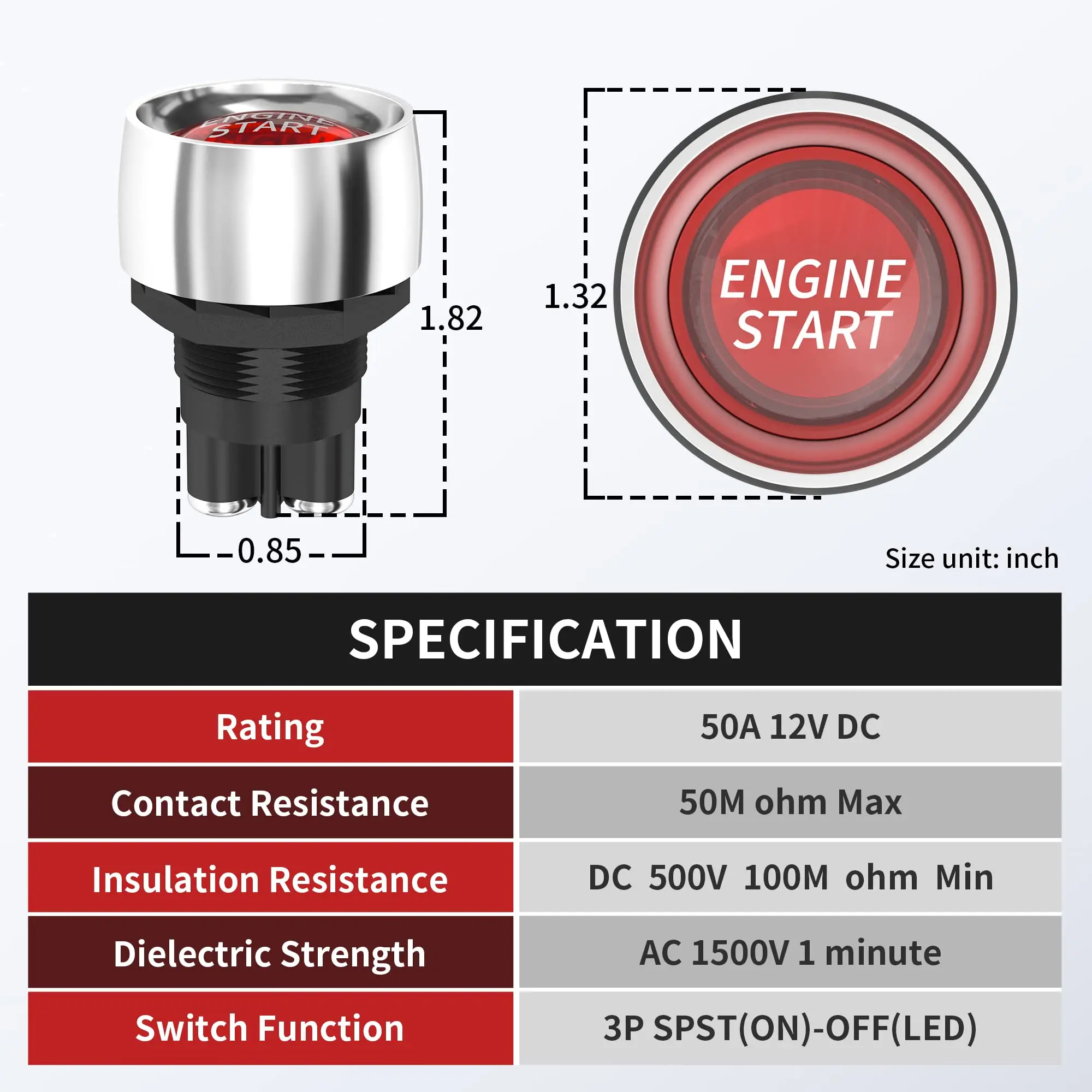 Momentary Push Button Switch Car 12V 50A LED Start Stop