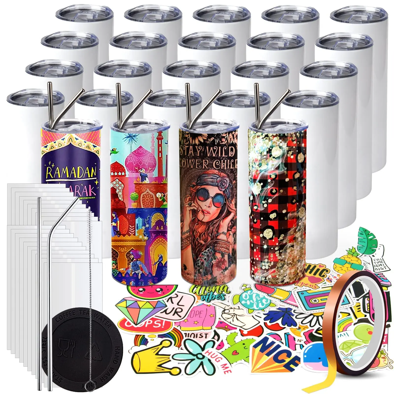 Customizable Sublimation Tumbler with Design & Accessories