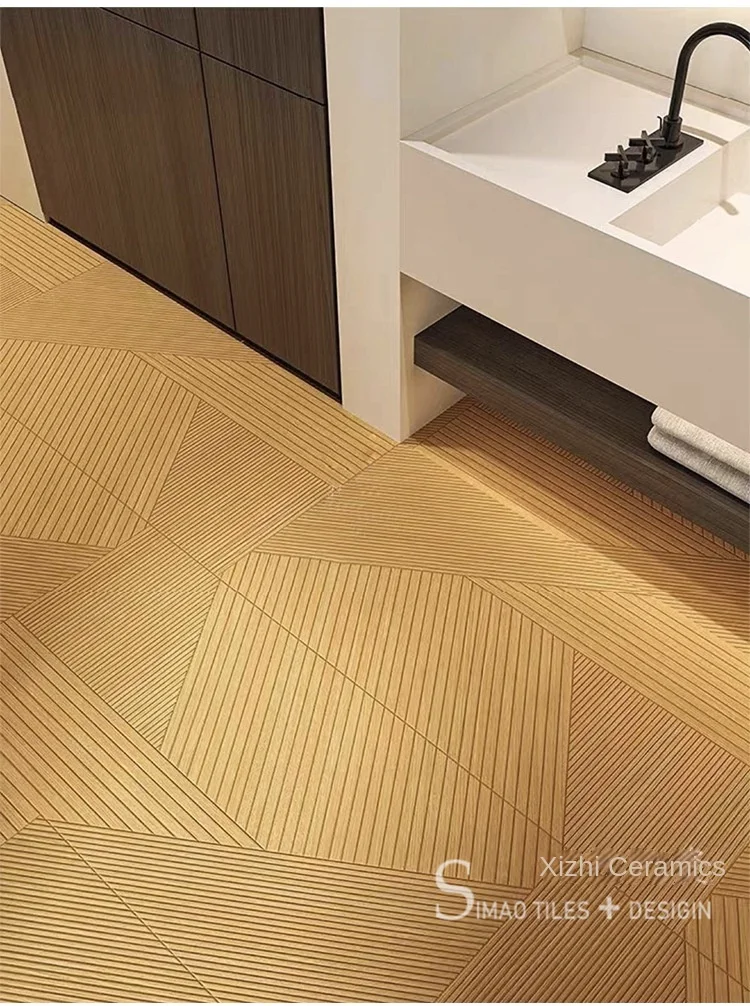 Modern Wood Grain Fishbone Floor Tile - Porcelain Ceramic