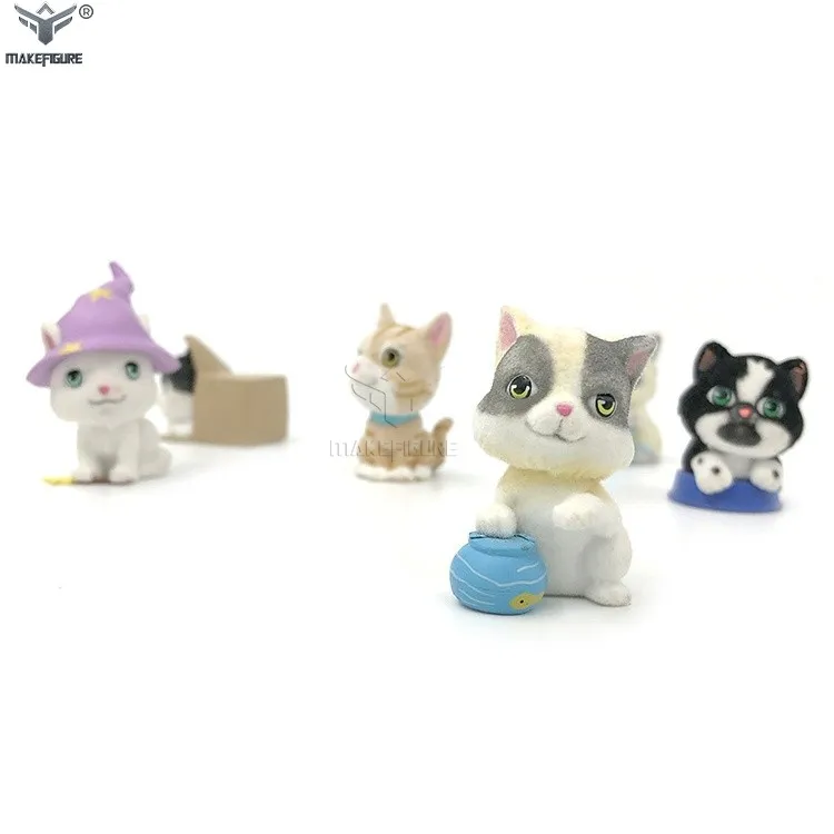Custom Made Cartoon Flocked Vinyl Figure,Lovely Kitten Pvc Flocked Toy ...