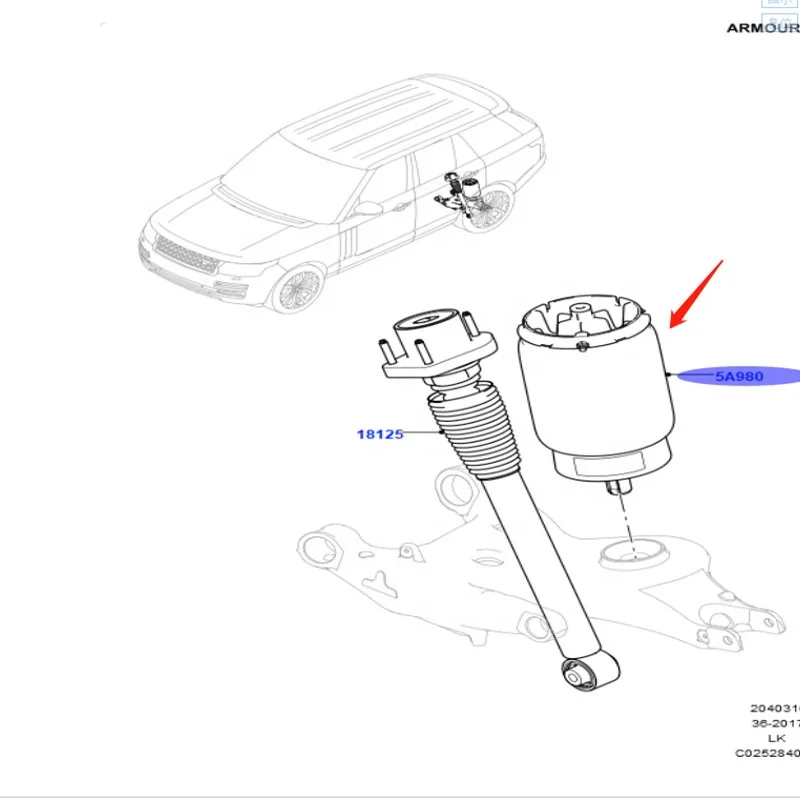 对于路虎的后空气悬架弹簧袋揽胜l405 13-rr Sport L454 14减震器袋lh Lr052171 Rh Lr044853 ...
