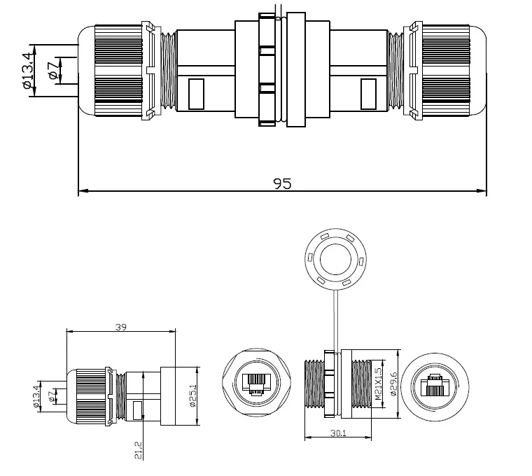 M19 Ip68 Rj45 Waterproof Ethernet Connector 8pin Panel Mount Male ...
