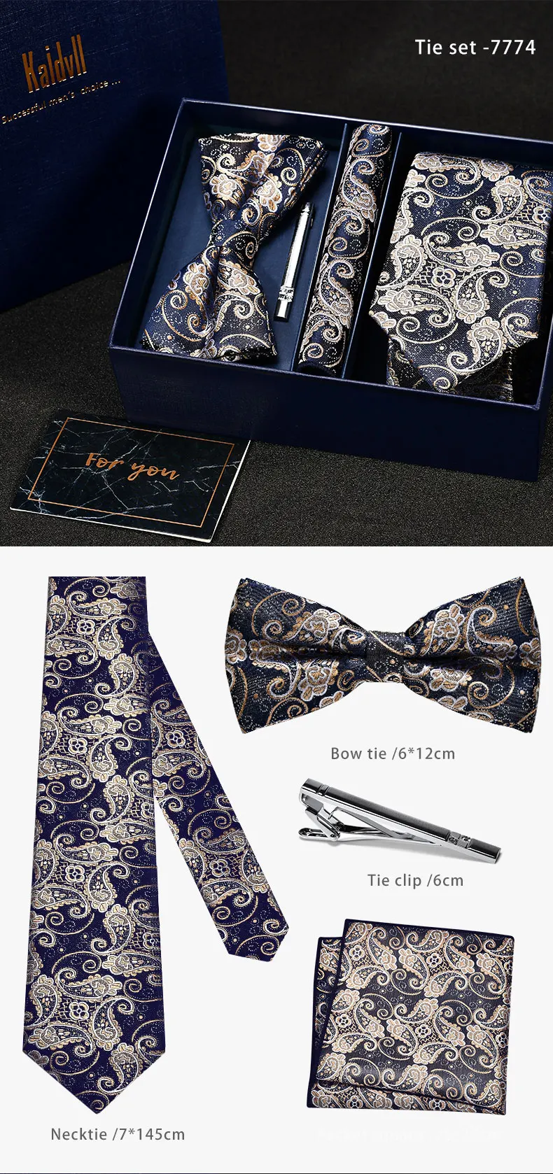 Gift Box Necktie Set - Red Bow Tie & Pocket Square Tie Clip
