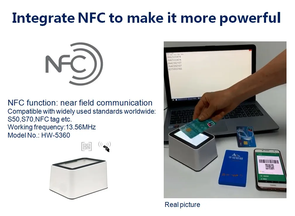 Desktop USB QR Code Reader with Bluetooth 1D 2D Scanner