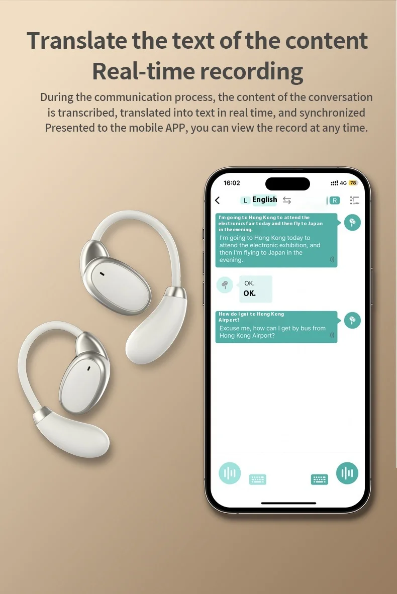 V18 AI Smart Earbuds for Global Business Travel Multi-Language Offline Translator for Arabic ...
