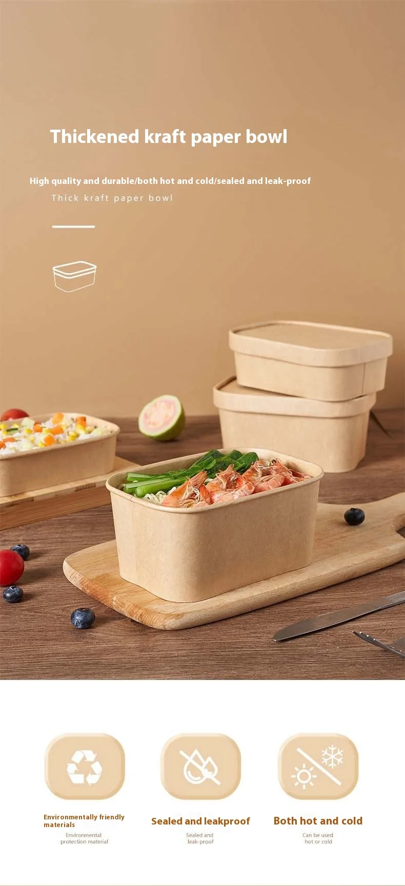 Large Square Disposable Kraft Paper Lunch Box with Plastic Lid ...