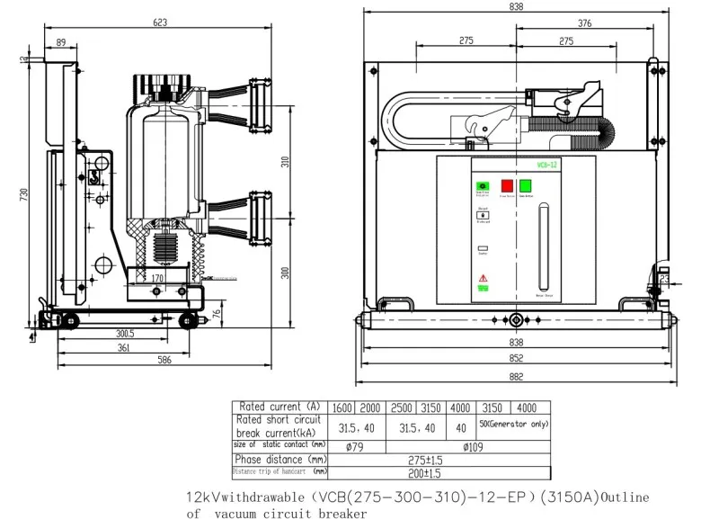 6.6KV 10KV 11KV Embedded Pole Type VCB Withdrawable Vacuum Circuit ...