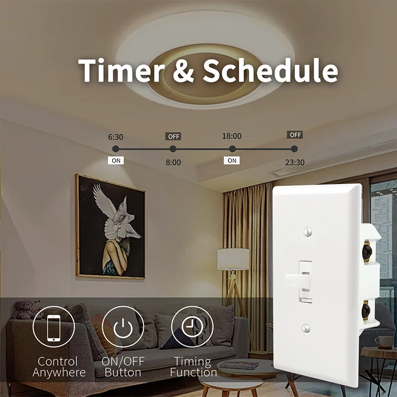 Us 120v 15a Zwave Wireless Smart Light Toggle Switch On-off Wall ...