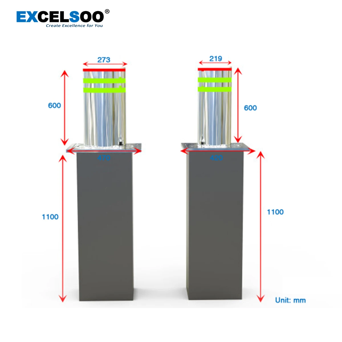 Fixed Bollard In Painted Steel Automatic Safety Bollards Barrier Duty ...