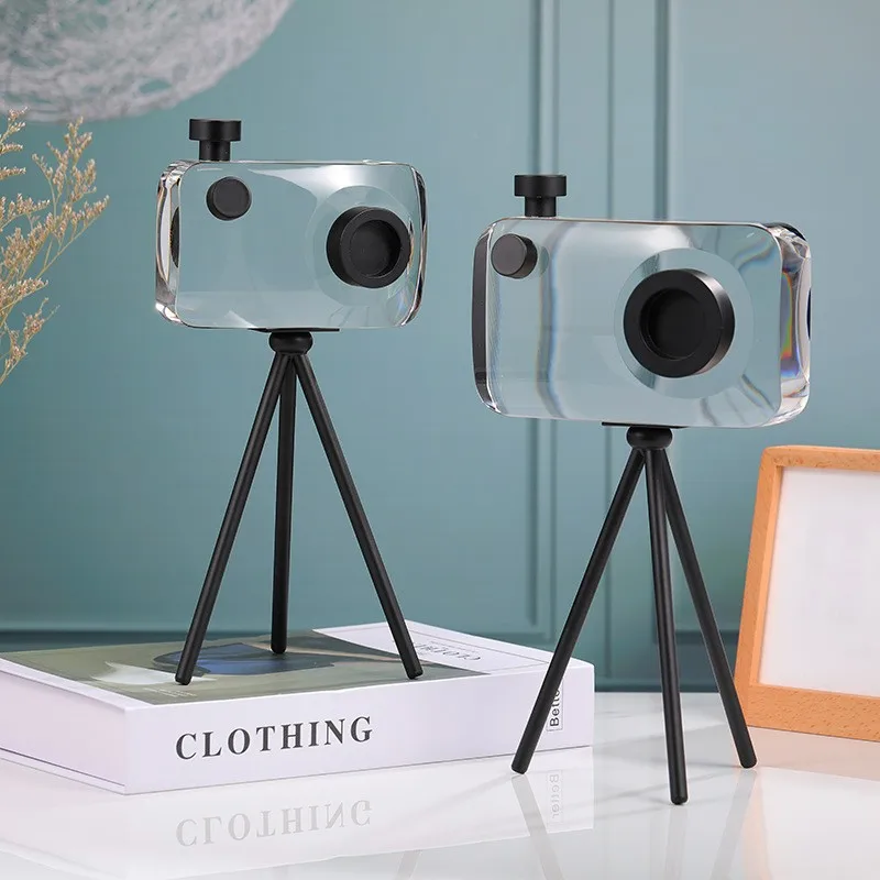 Elegant Modern Luxury Golden Crystal Camera Model Decor