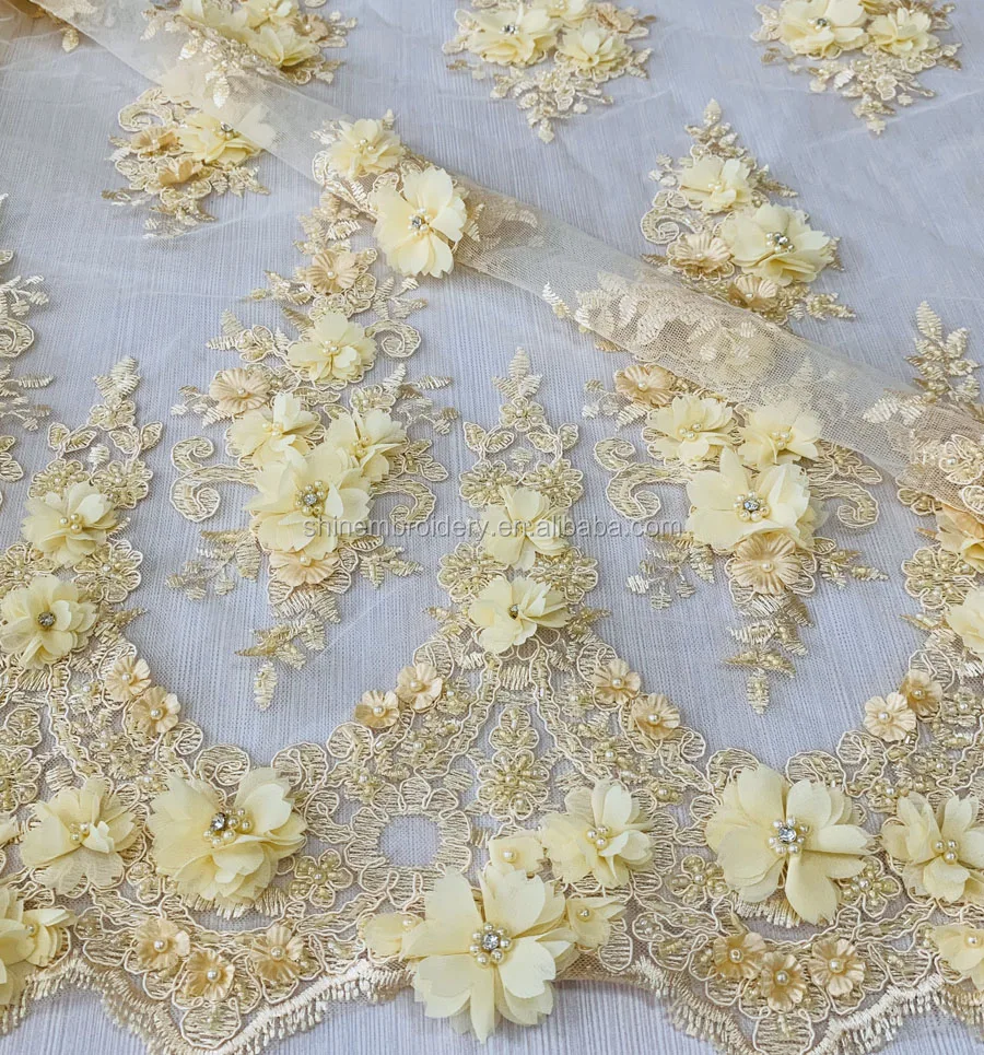 Fashion Embroidered Netting Fabric Beaded Cord Lace Bridal 3d Flower ...