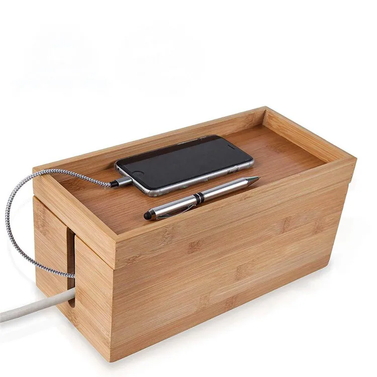 Bamboo Cable Management Box Organizer Bamboo Tv Cord Box For Home And ...