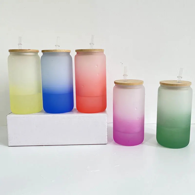 16oz Recyclable Sublimation Color Change Glass Can Frosted Ombre Color ...