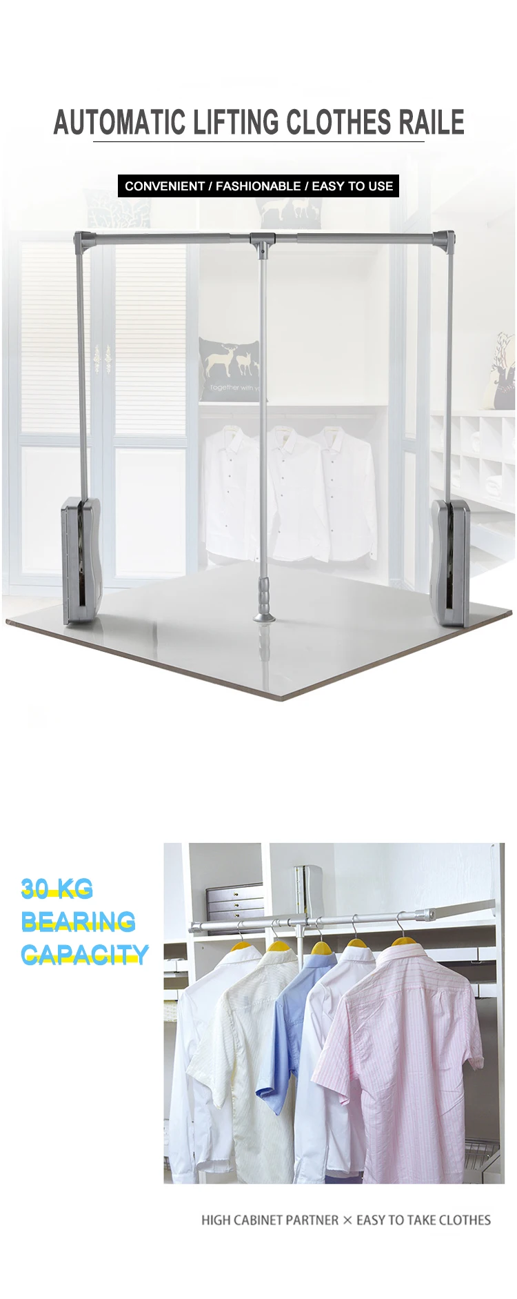 Pull down Wardrobe Organizer Lift with 20kgs Capacity