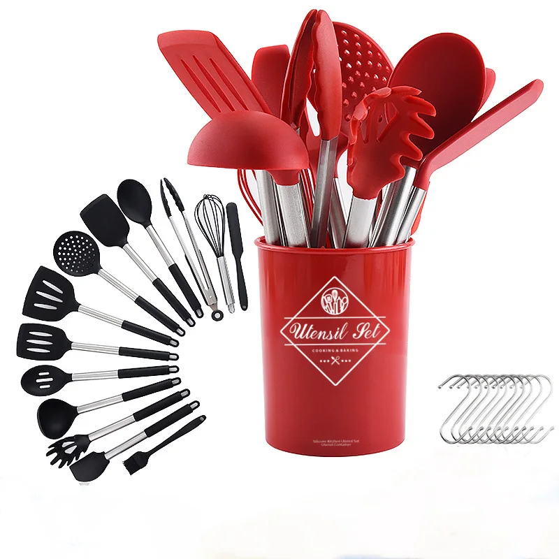 Silicone Cooking Utensil Kitchen Set 13 Pieces Rubber Utensil Tool with ...