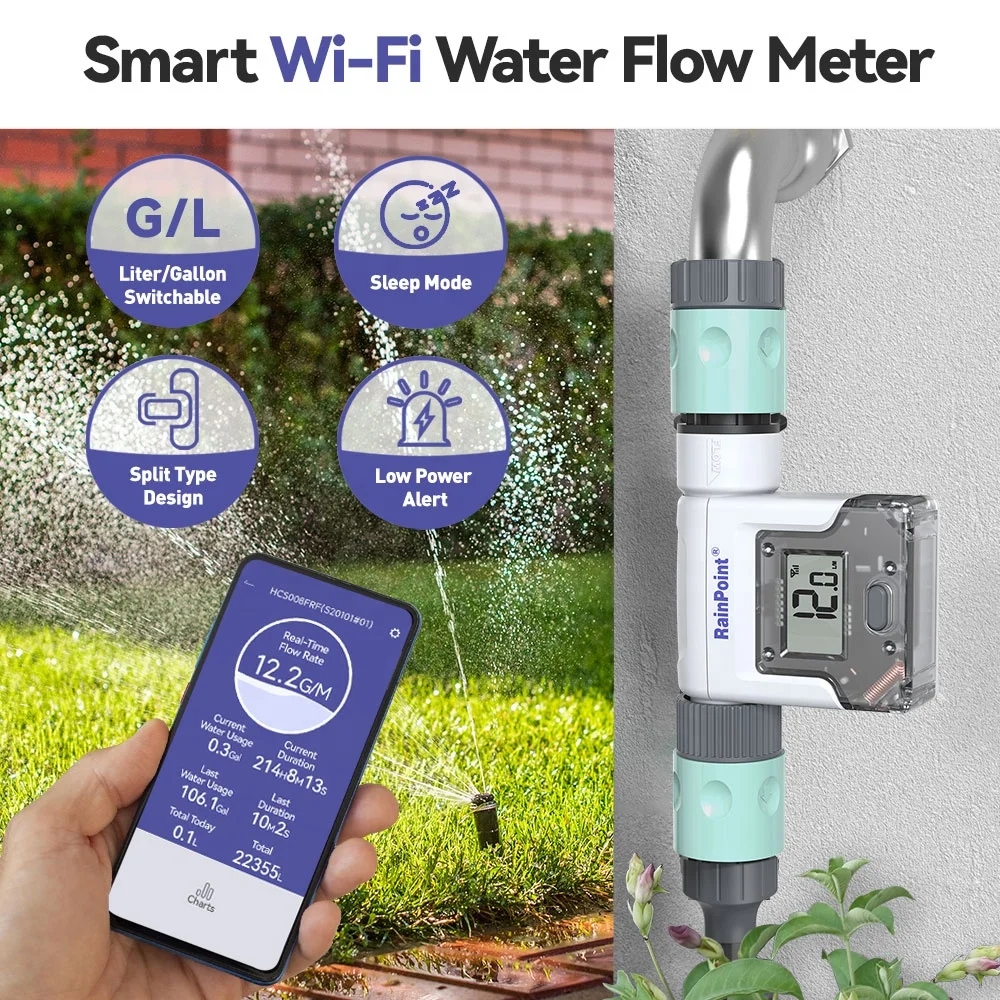 RAINPOINT Wifi Water Meter Water Flow Meter Phone APP Remote Control ...