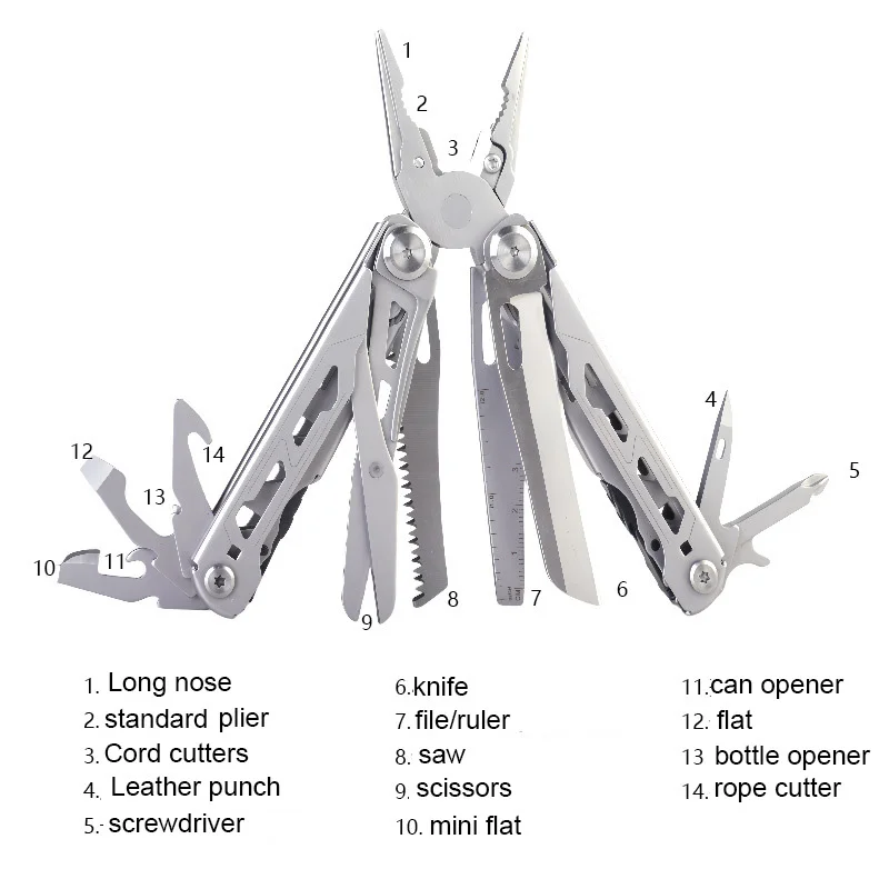 14-in-1 Multi Tool Stainless Steel Pliers Combination Emergency Outdoor ...