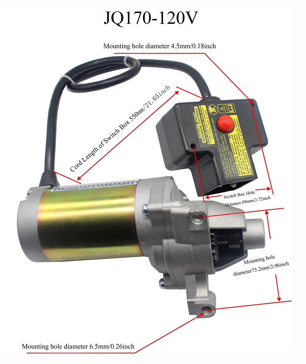 Fullas Electric Starter 17 Teeth Jq170 Compatible With 208cc Snow ...