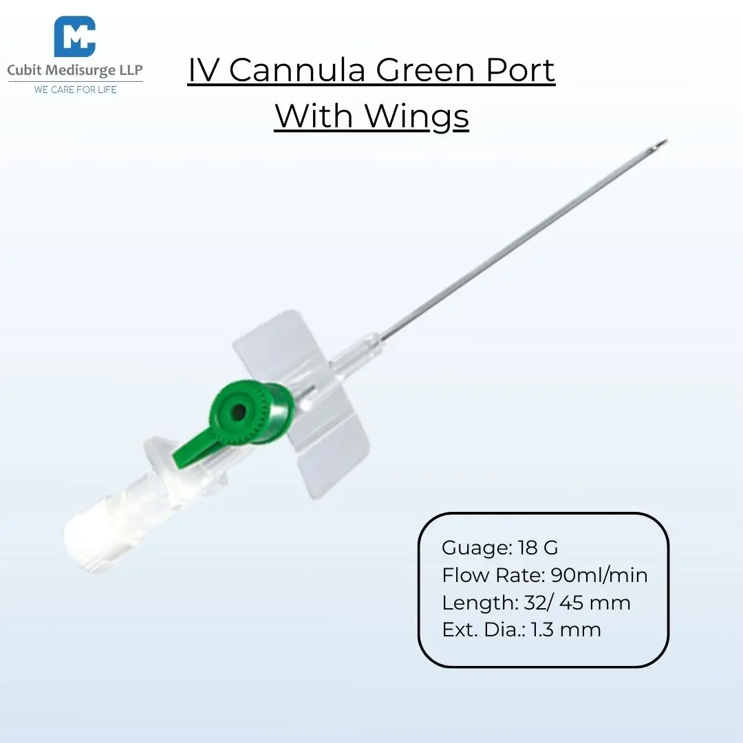CuSurge IV Intravenous Cannula with Wings & Injection Port Green Cap ...