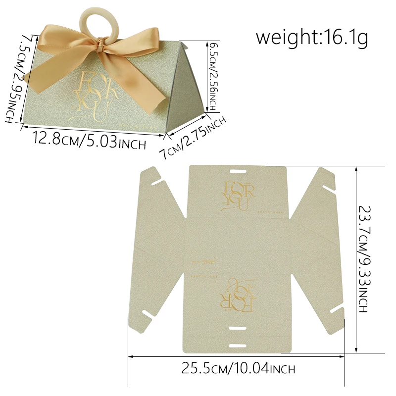 Luxury Triangle Candy Paper Boxes With Ribbon and Ring Chocolate Favour ...