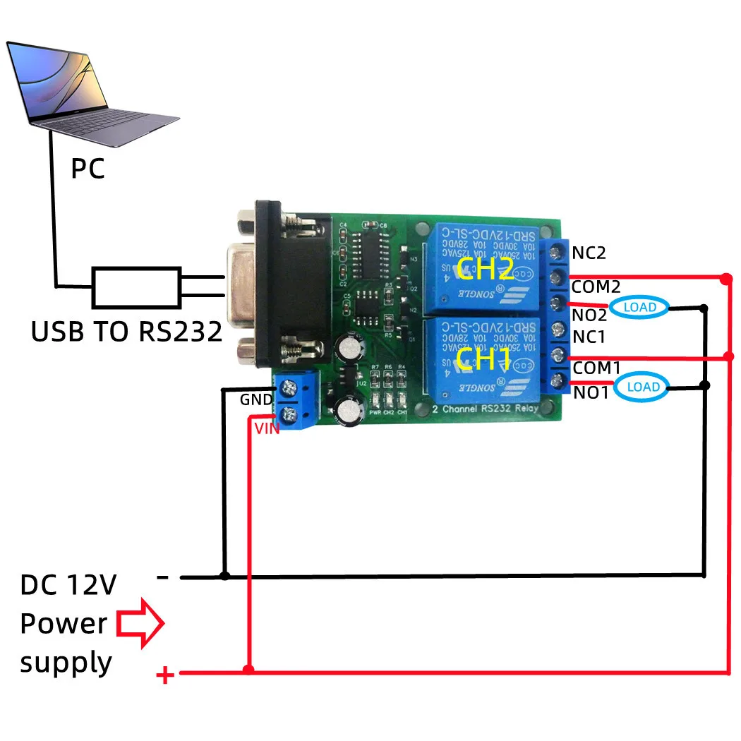 2ch RS232 Relay Board DC 12V 24V Serial Port Switch Module for PLC ...