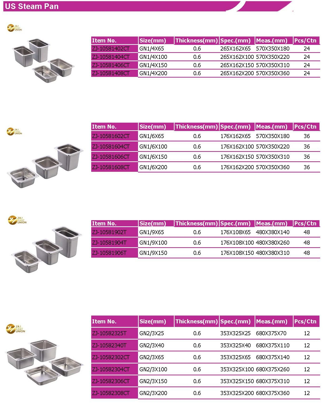 Stainless Steel GN1/3 US Steam Pans - Durable & Versatile