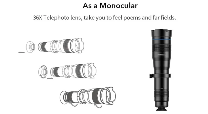 4k HD 36x Optical Zoom Camera Lens Telephoto Lens for Iphone