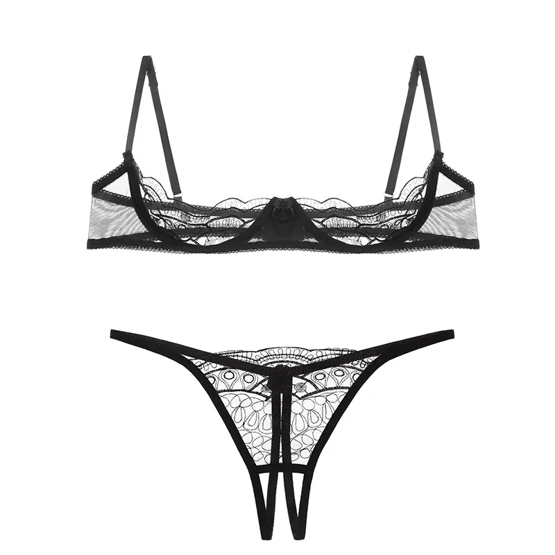 Sexy Half Corset Bra For Sex With Nipple Covers Crotchless Thong T Back Panties Erotic Lace