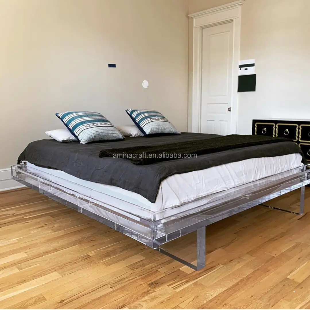 Modern Design Acrylic Clear Bed with Brass Metal Frame & OEM/ODM Available