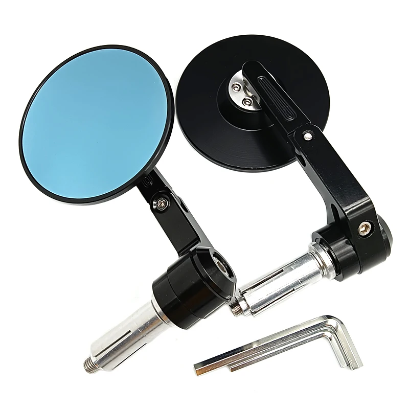 JPM Luxury Full Black CNC Round Motorcycle Handlebar Mirror 93mm Blue ...