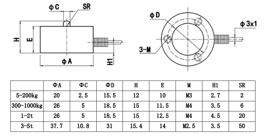 Subminiature Button Compression Load Cell - ZM MA Series