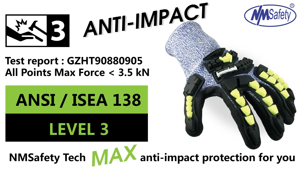 NMSAFETY ANSI Impact Level 3 ISEA 138 Cut Level 5 Gloves