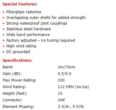 X300 Diamond 144-430mhz VHF/UHF Dual Band Antenna - 6.5/9.0dbi