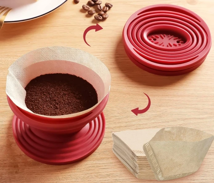 Collapsible, Reusable Silicone Coffee Dripper- Filter Cone- Easy Manual ...