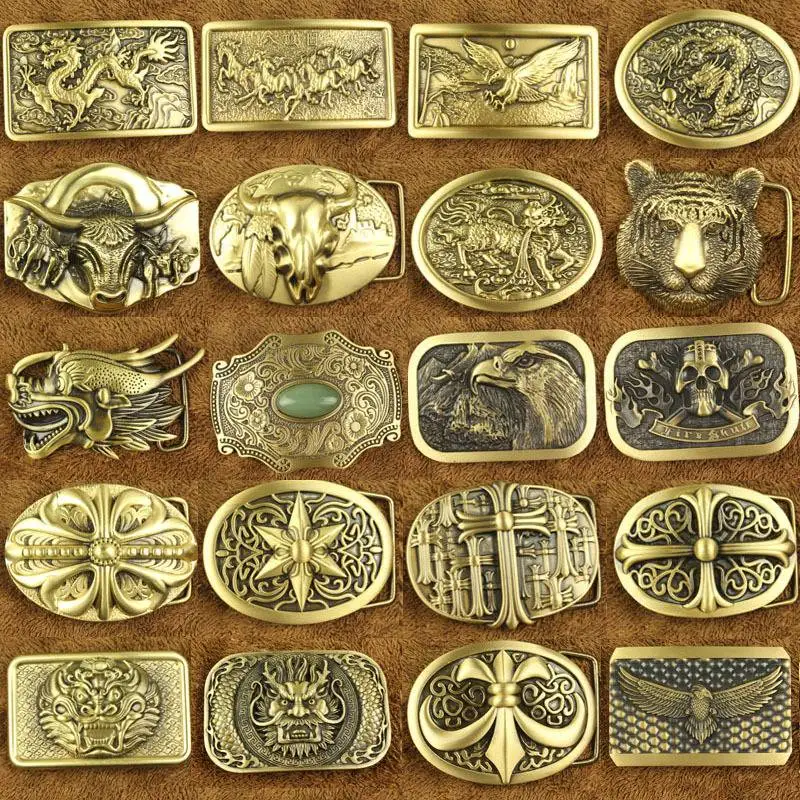Men's Western Cowboy Retro Brass Metal Craft Belt Buckle - Vintage ...