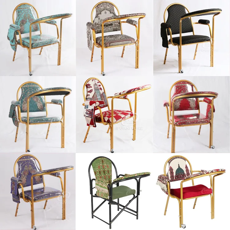 Modern Metal Islamic Prayer Chair with Side Bag for Muslim Prayer Mat