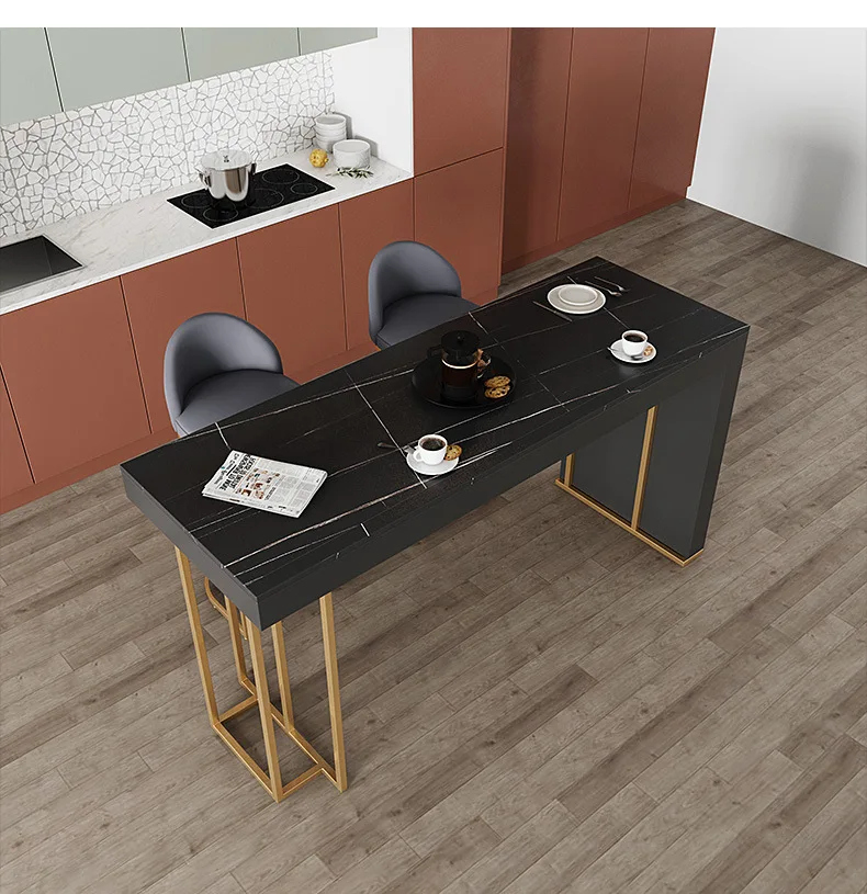 Nordic Living Room Iron Marble Bar Table Rectangular High Dining Tea ...