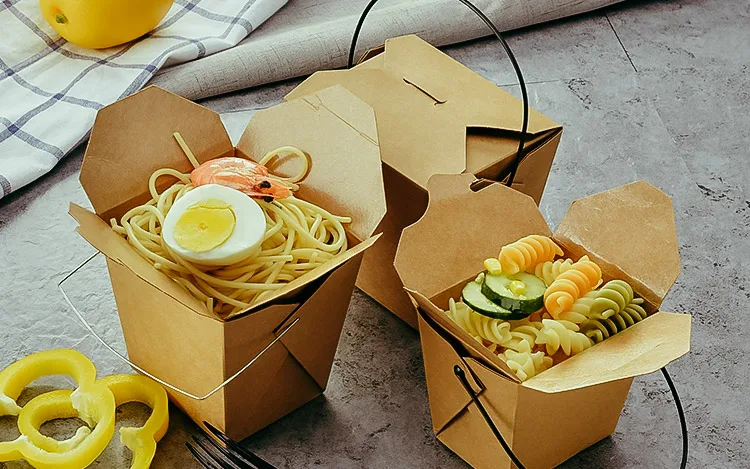 Custom 26oz Chinese Square Food Pail / Kraft Paper Noodle Takeout Box ...