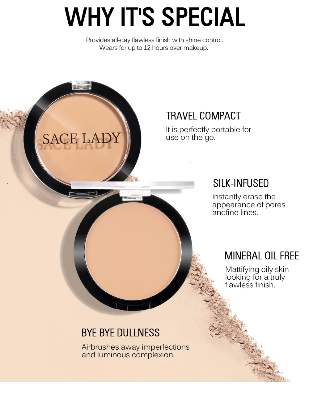 Sace Lady Face Powder Lightweight Pressed Powder Matte Makeup Setting ...