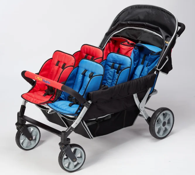 6-seat Folding Multi-Child Stroller with UV Protection