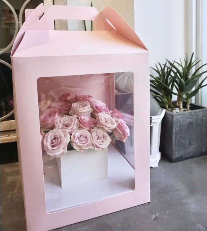 Custom Portable Carrier Basket Flower Bouquet Pink Waterproof Paper ...